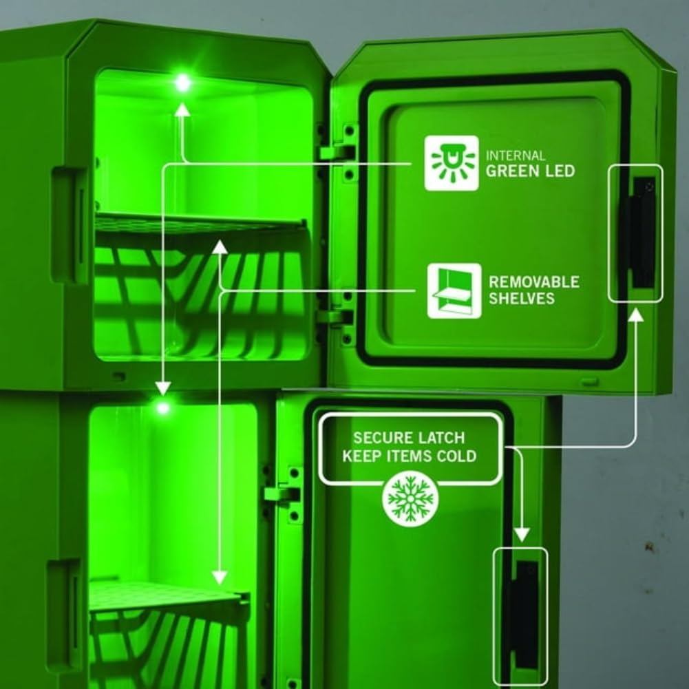 AintaP Green Creeper Body 12 Can Mini Fridge 8L 2 Door Ambient Lighting 25.2" H 9.5" W 9.1" D
