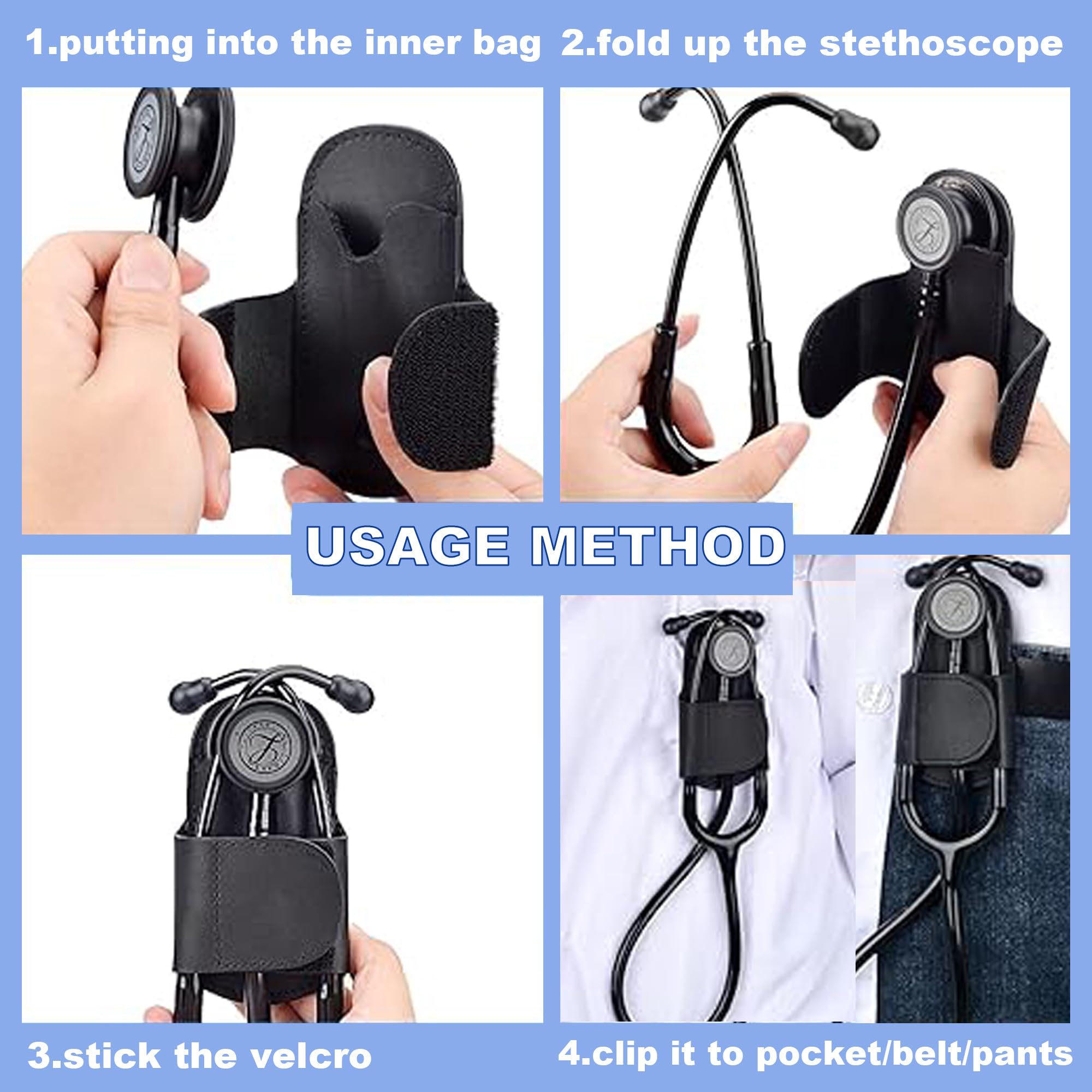 UGpine Leather Stethoscope Holder Clip Stethoscope Hip Holder with Clip On Waist Belt/Pocket/Bag to Protect from Loss Fit for Physicians/Nurses/EMT/Medical Nursing Students (Black/Brown Randomly 1pcs)