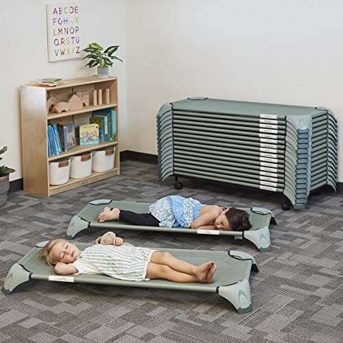 ECR4Kids Stackable Cozy Cot with Storage, Classroom Furniture, Sage, 6-Pack