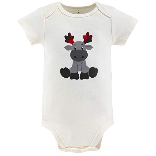 The Peanutshell Short Sleeve Baby Bodysuits Set for Boys or Girls - Woodland Animal & Buffalo Plaid - 5 Pack Set (18M)
