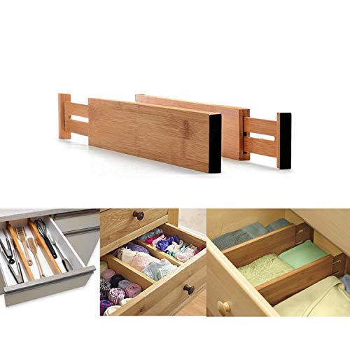 SAVICOS Bamboo Drawer Divider Organizers 4 pack,Spring Adjustable & Expandable Kitchen Drawer Organizer,Tray Organizer for Kitchen, Baby Drawer, Bathroom, Bedroom, Office or Dresser