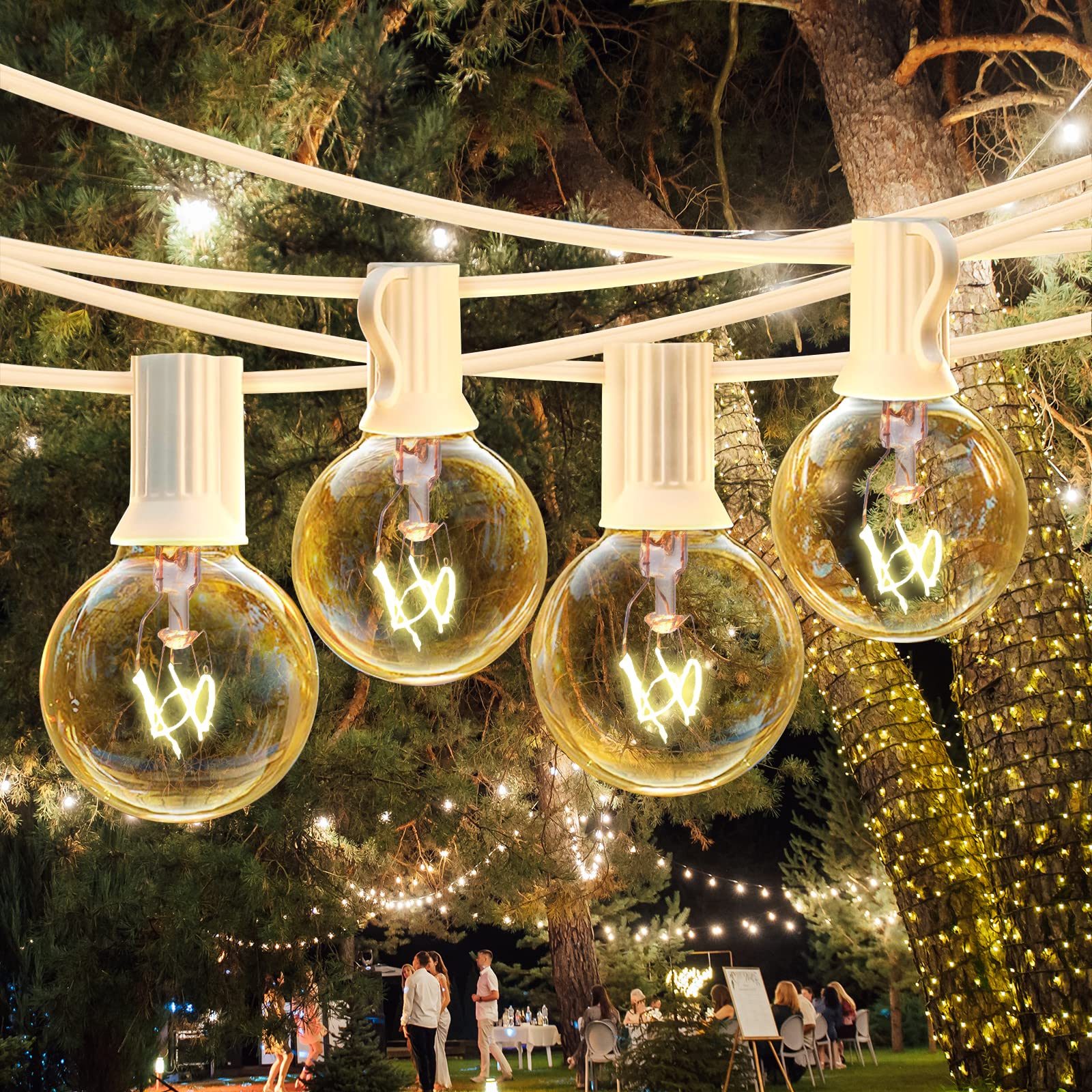 25Ft Dimmable Outdoor String Light, G40 Globe Patio Light with 26 2200K Edison Glass Bulbs(1 Extra), E12 Base White Waterproof Connectable Light for Backyard Porch Balcony Deck Party Decor, UL Listed