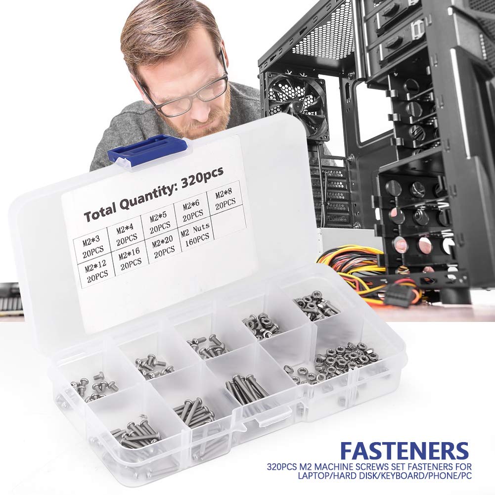 Screws Set-320pcs M2 Machine Screws Set Fasteners for Laptop/Hard Disk/Keyboard/Phone/PC