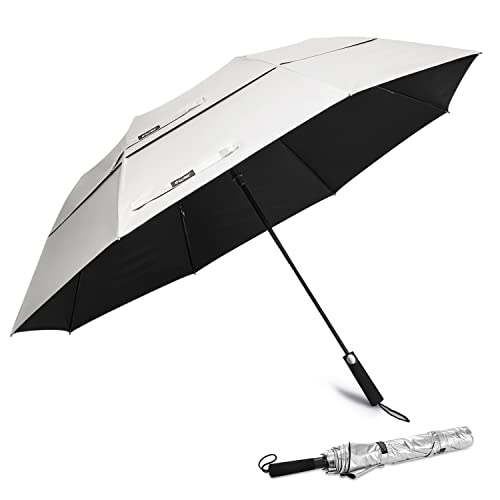 G4Free 62 Inch Portable UV Protection Large Golf Umbrella Automatic Open Double Canopy Big Sun Umbrella Windproof Oversize Sports Umbrellas(Silver/Black)