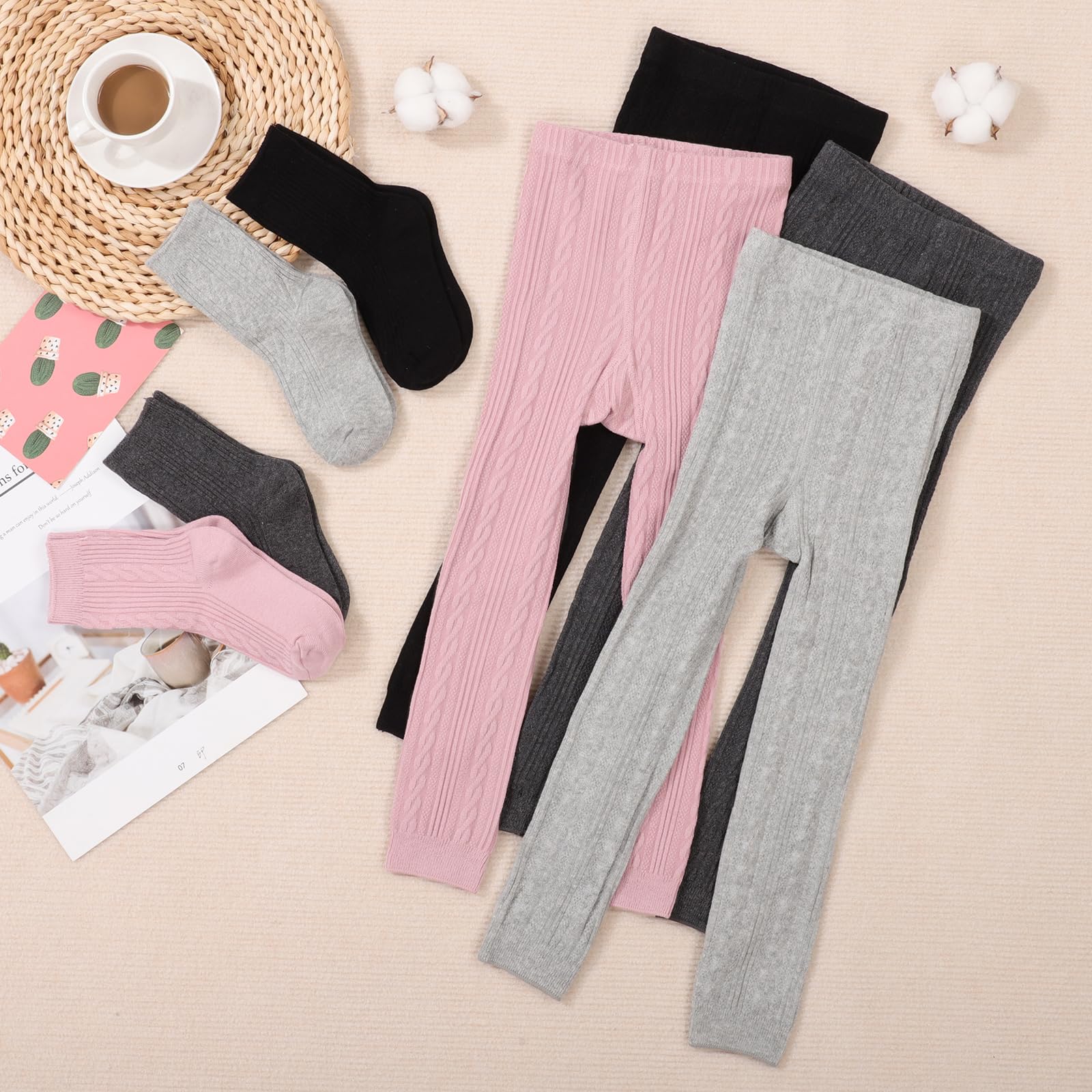 BOOPH Girls Leggings Pants Sock Set Toddler Footless Tights 2-4T Multi1