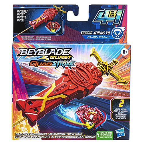 BEYBLADE Hasbro Burst QuadStrike Xcalius Power Speed Launcher Pack, Battle Game Set with Xcalius Power Speed Launcher and Right-Spin Battling Top Toy