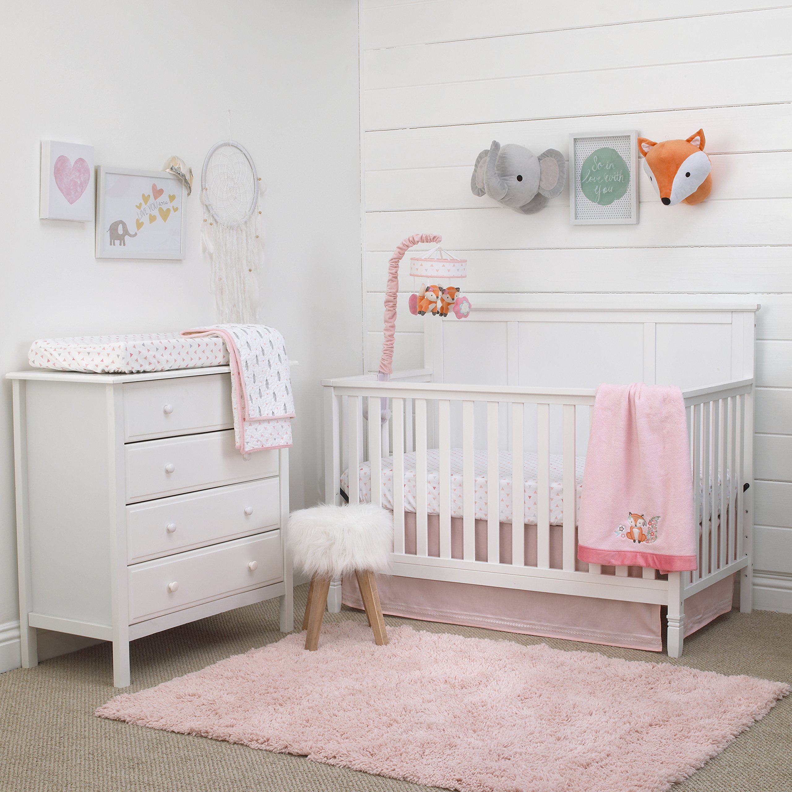 NoJo Aztec Mix & Match 100% Cotton Triangles Fitted Crib Sheet, Pink, Grey, White