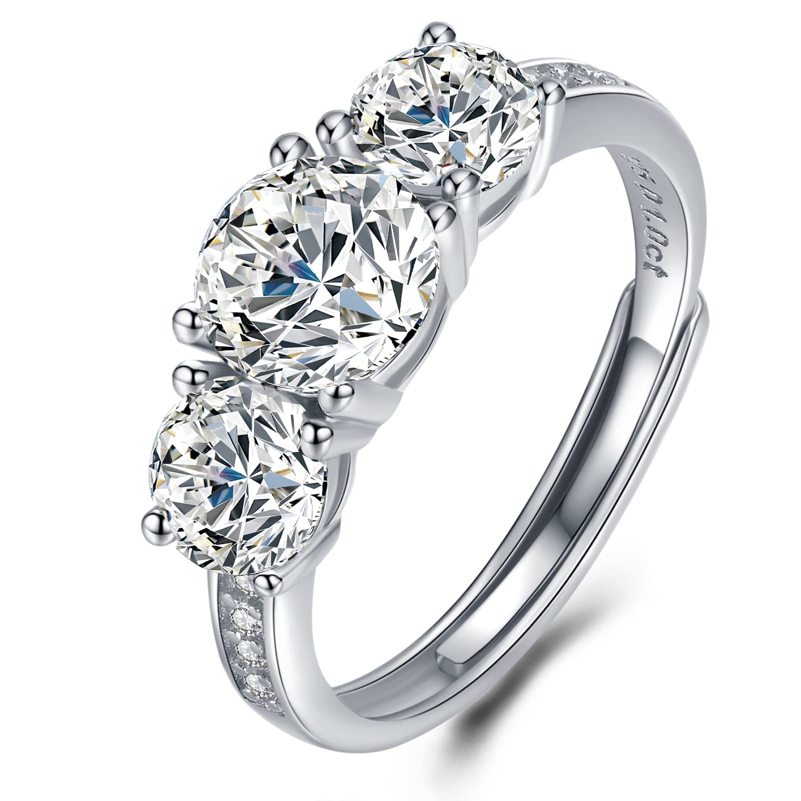 Atylyk 2 Carat 3 Stones Moissanite Adjustable Engagement Ring Wedding Promise Gold-plating 925 Sterling Silver Rings for Women