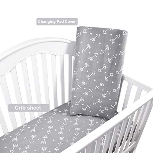 BORITAR Changing Pad Covers Soft Stretchy Jersey Knit 2 Pack, Semi-Waterproof Chang Table Covers for Boys with Grey Arrow and Circle Printed