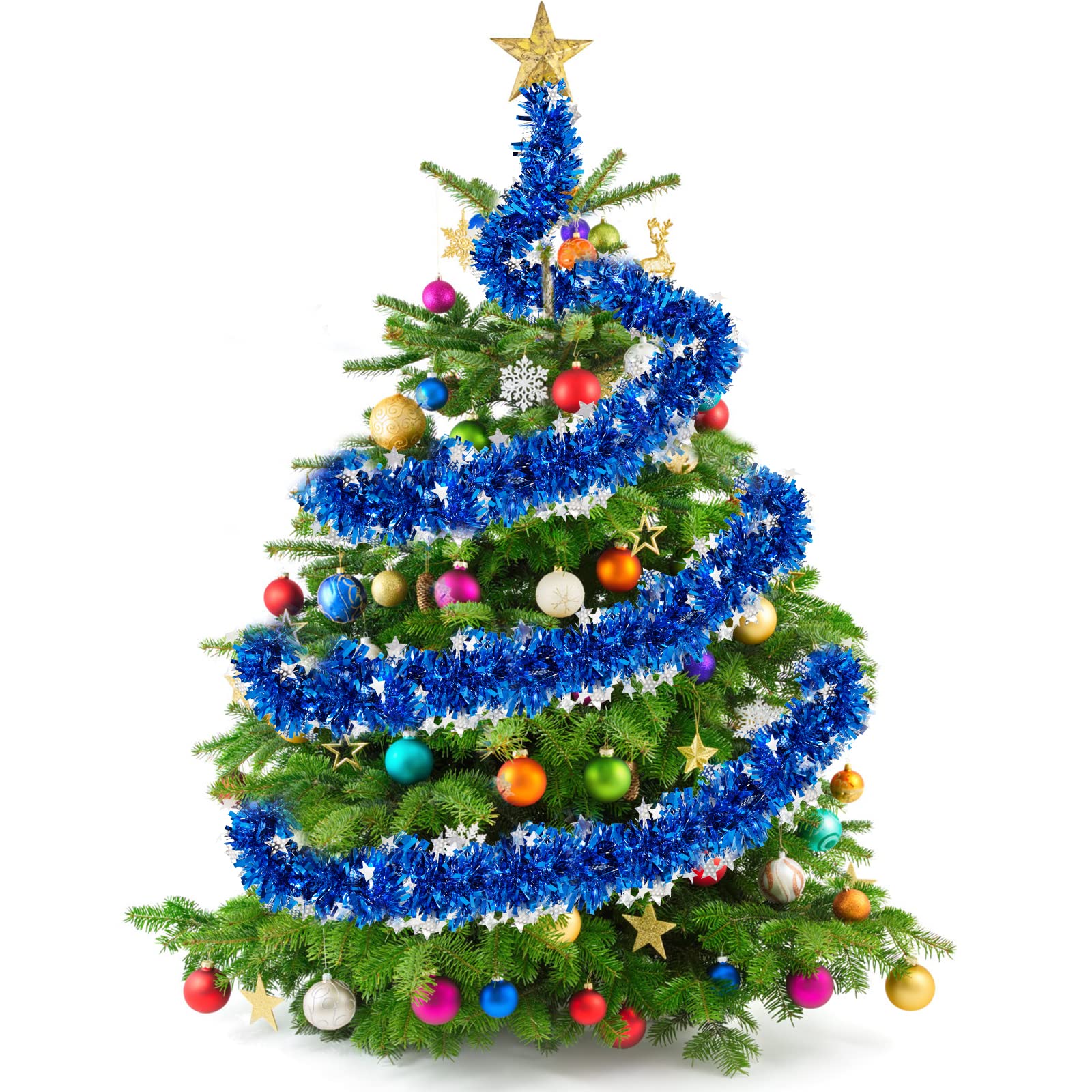 33FT Gold Tinsel Garland for Christmas Tree Decorations Metallic Twist Garland with Star 5-Layer Encrypted Tinsel Tassel for Wedding Birthday Party Supplies