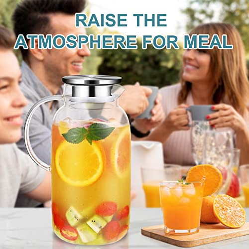 Glass Pitcher - Water Pitcher - Fridge Glass Pitcher with Lid Ice Tea Maker - 86OZ 18/8 Stainless Steel - Easy Clean Heat Resistant Borosilicate Glass Jug for Juice,Milk, Cold or Hot Beveragesā¦