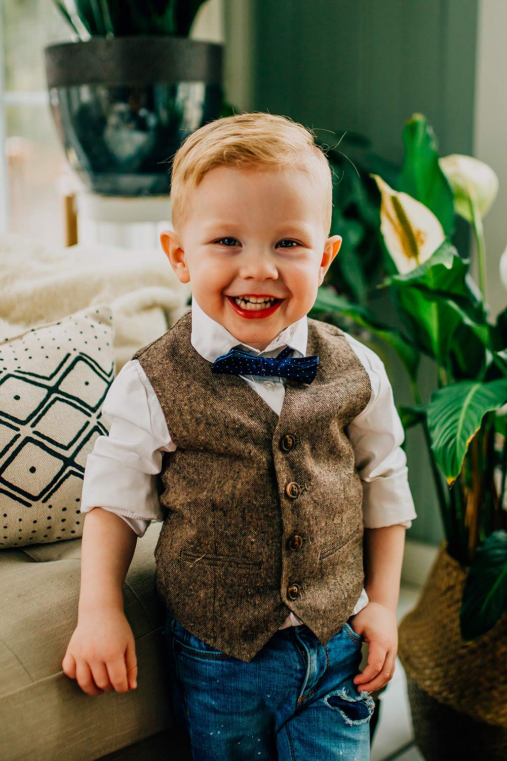 Born to Love Vest for Baby Toddler Kids Ring Bearer Pageboy Wedding Formal Herringbone Outfit Tan and Brown, 12 Years