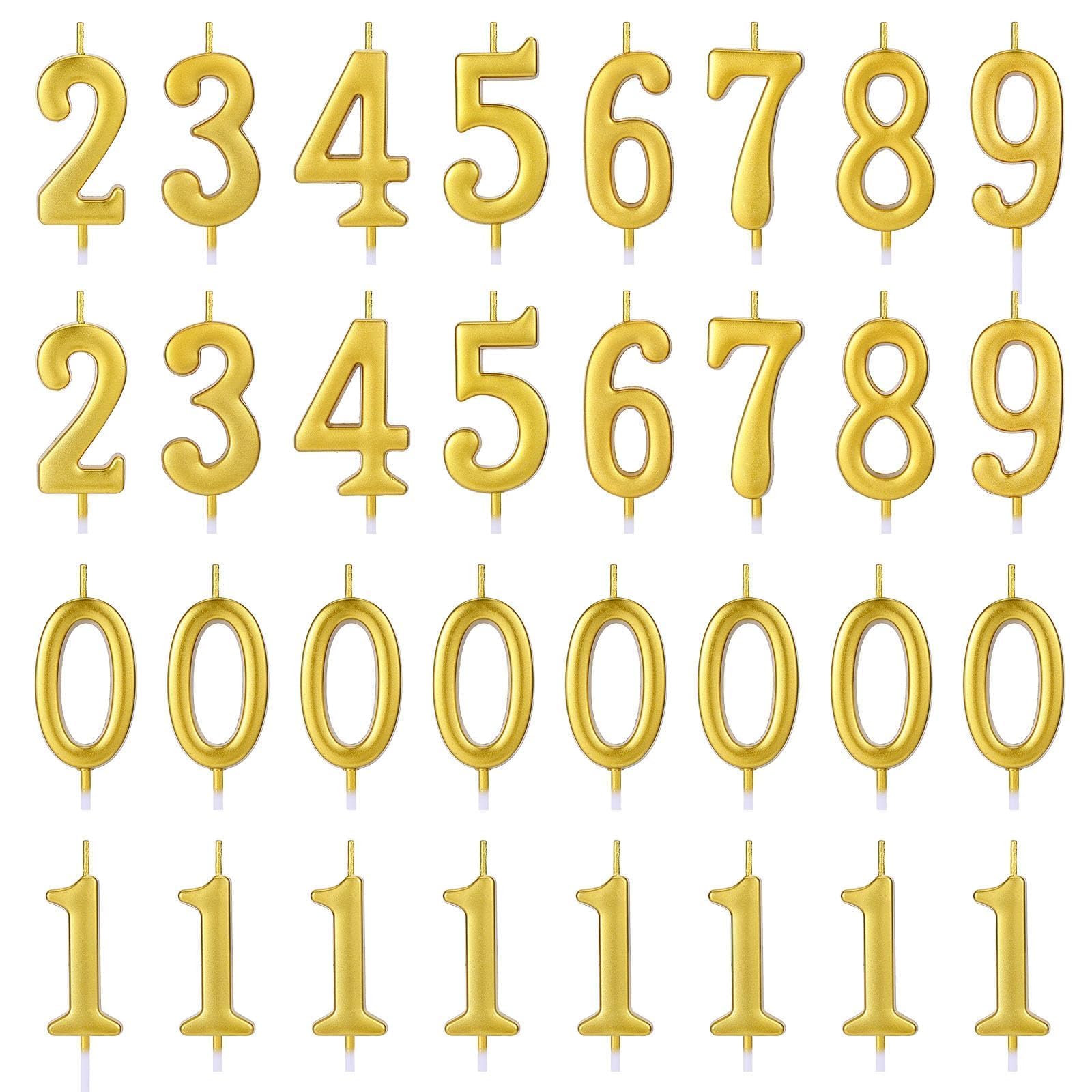 32 Pieces Number Birthday Candles Gold Cake Candles Number 0-9 Cake Decoration for Birthday Ten-Year Milestone Anniversary Wedding Party Celebration (Gold)