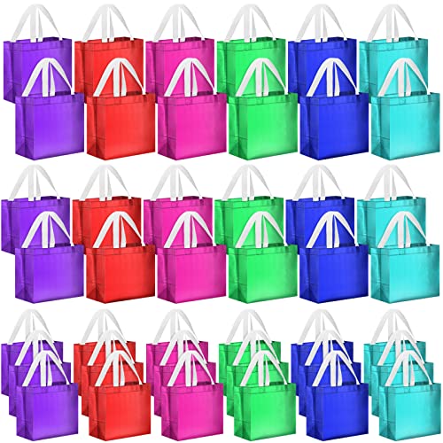 48 Pcs Glossy Reusable Grocery Bags Shopping Tote Bag 3 Size Glossy Mix Color Gift Tote Bags Non Woven Fabric Present Bag with Handles for Party Birthday Wedding Valentine's Day Event Goodie Gift