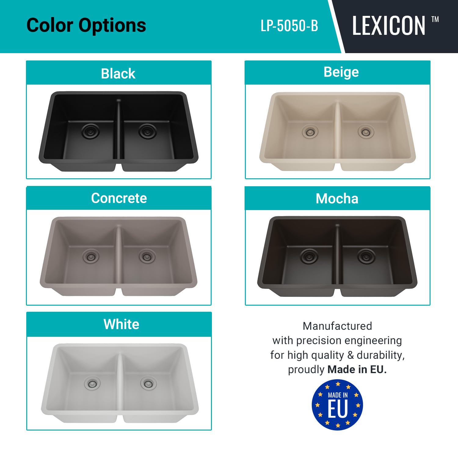32" x 19" Quartz Kitchen Sink, 50/50 Double Bowl Kitchen Sinks, Drop-in Sink, Undermount Sink, Galaxy Beige Kitchen Sink, Double Sink Kitchen, Grids, Strainer and Flange, Lexicon Platinum LP-5050-B