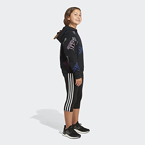 adidas girls Allover Print Fleece Hoodie Hooded Sweatshirt, Black With Purple, Medium US