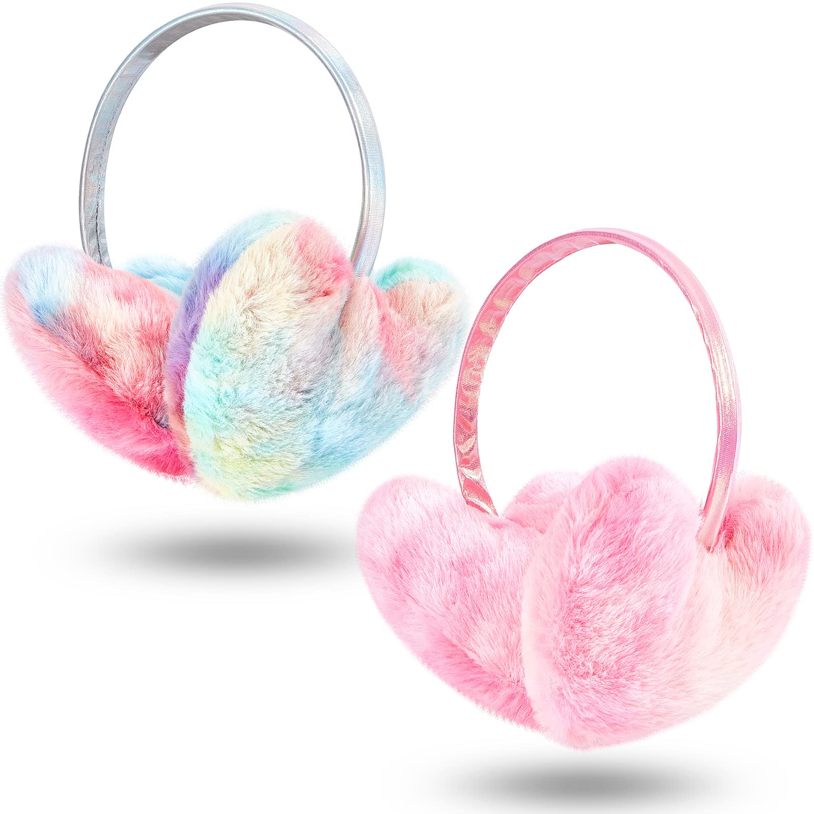 2 Pairs Valentines Day Heart Earmuffs for Girls Women Heart Ear Muffs Plush Fluffy Girl Warm Ear Muffs Toddler Kids Cute Ear Muffs for Winter Valentines Gift Holiday Birthday Gift Outdoor