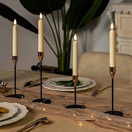 5plots Flameless Taper Candles Flickering with Remote Timer, 7 Inch Ivory Battery Operated Led Taper Candles, 6Pcs Plastic Roman Column Floating Taper Candles, Candlesticks for Halloween Christmas