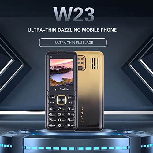 ASHATA W23 Ultra Thin 2G Mobile Phone for Senior, Big Speaker and Voice, Multifunctional Long Standby Unlocked Cellphone, 3 Card 3 Standby, 16GB Memory Card(Gold)