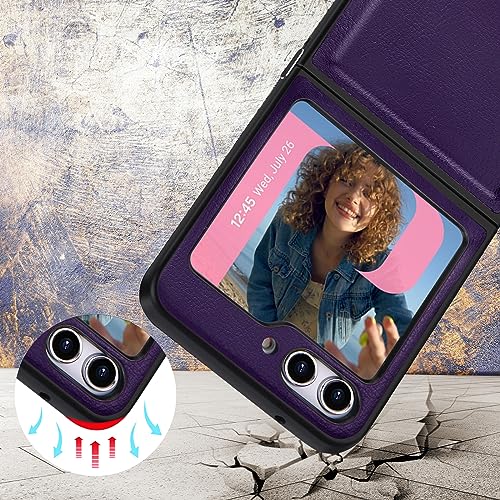 Belemay for Samsung Galaxy Z Flip 5 Case-Genuine Leather+Soft TPU Bumper-Protective Slim Cover-Shockproof Samsung Z Flip5 Phone Case Compatible with Samsung Galaxy Z Flip 5 (5G 2023)-Royal Purple