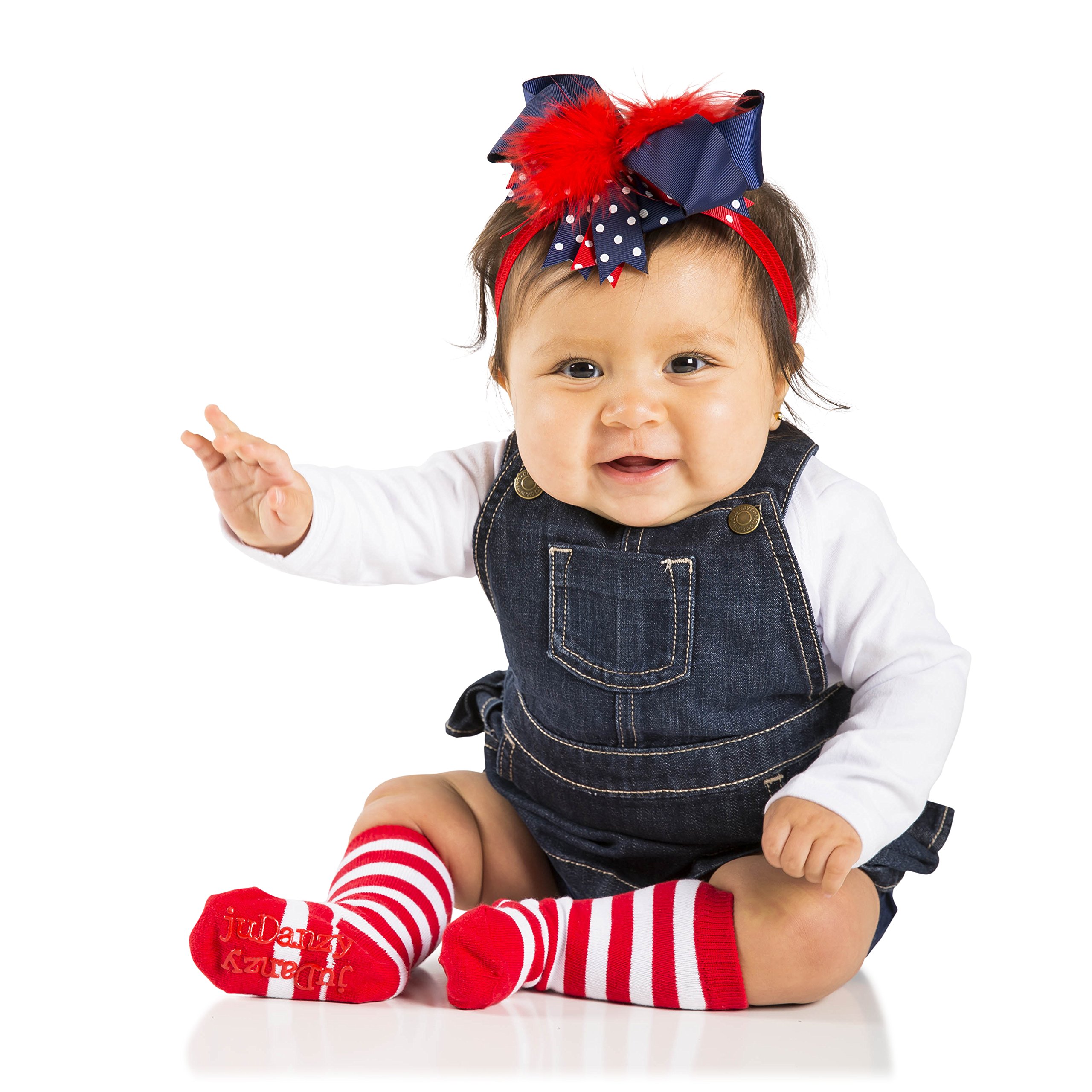 juDanzy knee high tall socks with grips for babies, toddlers, and children (2-4 Years, Red/White & Black/White)…