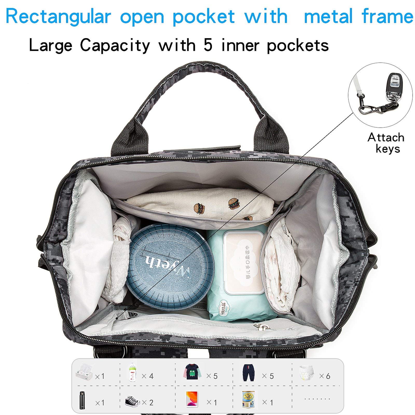 QWREOIA Diaper Bag Backpack with USB Charging Port Stroller Straps and Insulated Pocket,army military Travel Nappy Backpack for Dad/Mom (Black Camo)