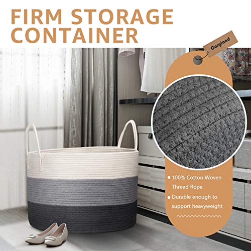 COSYLAND Extra Large 22.1βx22.1βx14.2β Storage Laundry Basket Woven Cotton Rope Organizer for Blanket Toys Towels Baby Nursery Hamper Bin with Handle