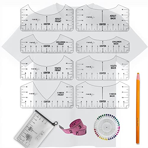 FINFINLIFE 11 Pcs Tshirt Ruler Guide for Vinyl Alignment, High Quality Shirt Ruler for Vinyl Alignment, V Neck, Tshirt Alignment Tool for Children Youth Adult Front and Back