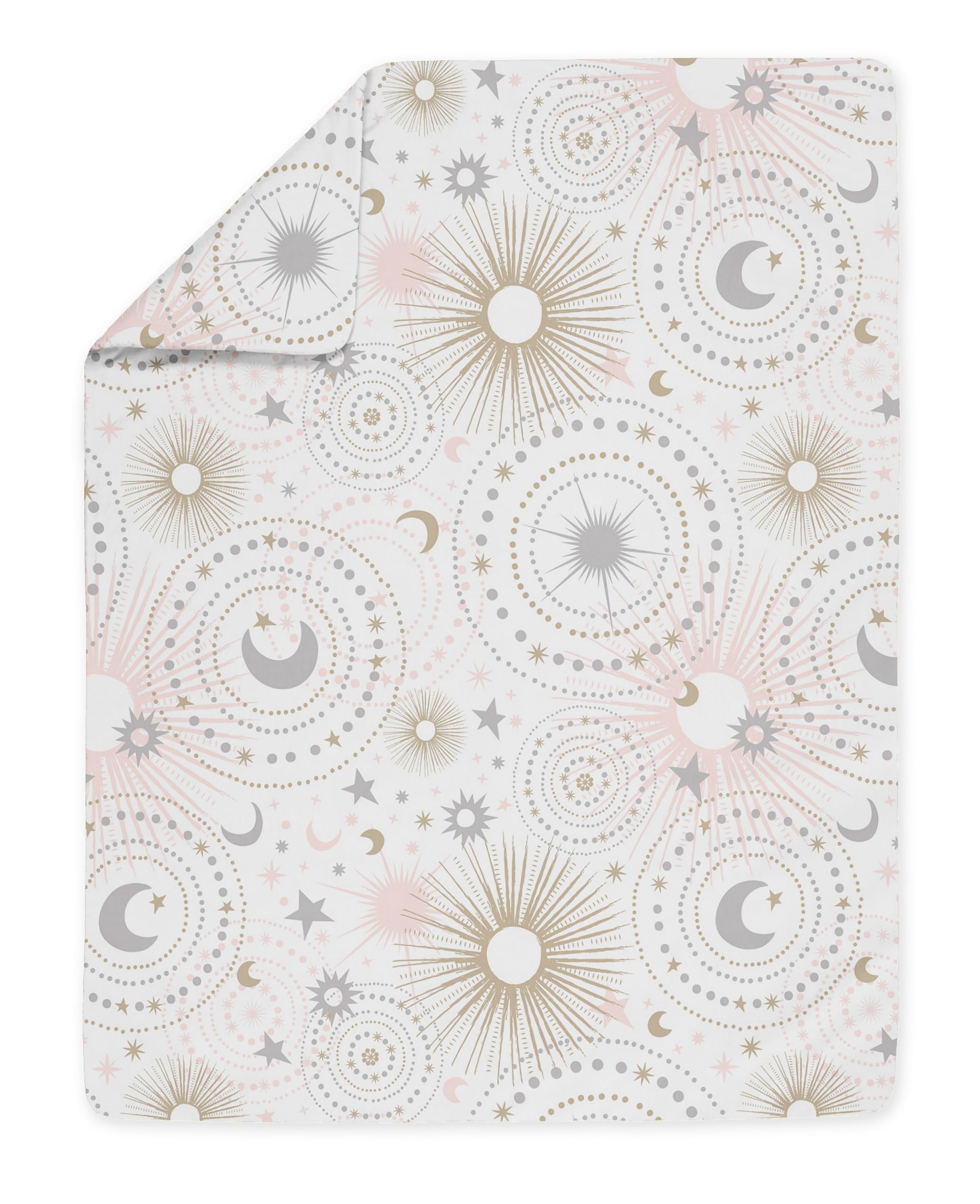 Blush Pink, Gold, Grey and White Star and Moon Celestial Girl Toddler Kid Childrens Bedding Set by Sweet Jojo Designs - 5 Pieces Comforter, Sham and Sheets