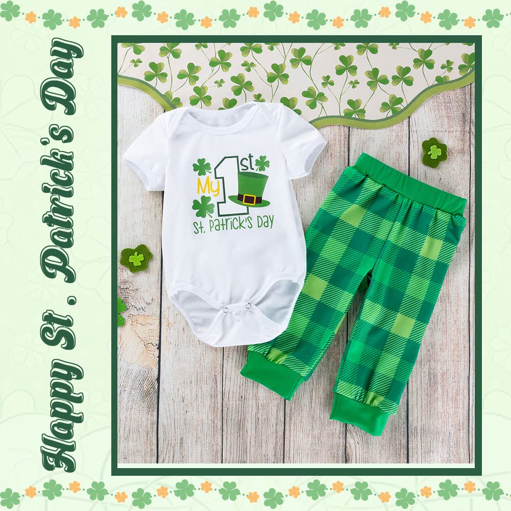 XIFAMNIY Baby Boys Newborn My first St. Patrick's Day Green 2PCs Bodysuit Romper Pant Outfit Set
