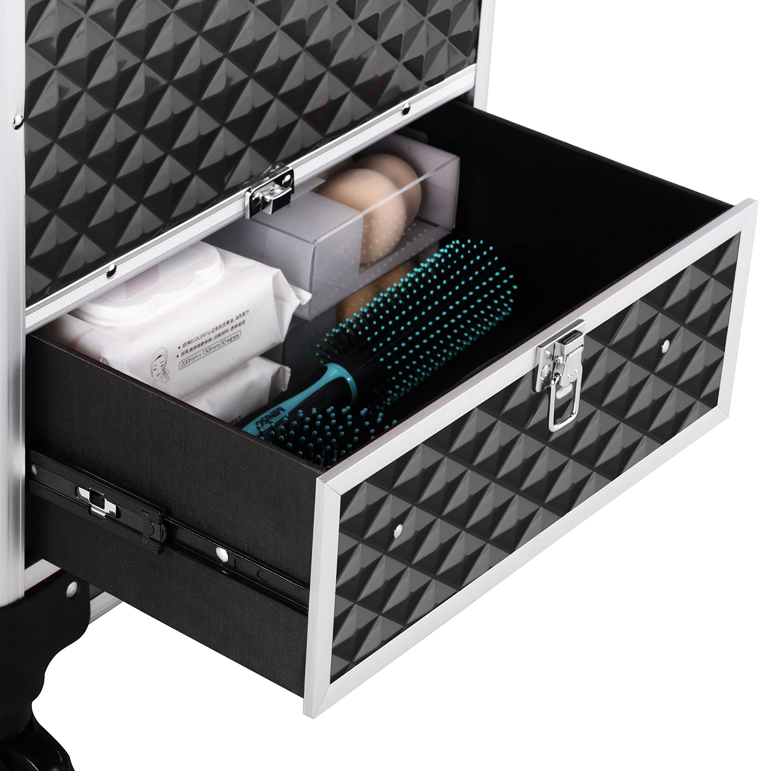 Topeakmart Professional Large Makeup Case, Professional Rolling Cosmetic Organizer Trolley, Portable Travel Makeup Train Case, With Drawer, Locks and Wheels - Black