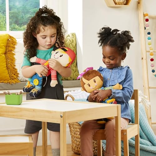 Playskool Dressy Kids Doll, Brown Hair and Bow, Activity Plush Toy with Zipper, Shoelace, Button, For Ages 2+ (Amazon Exclusive)