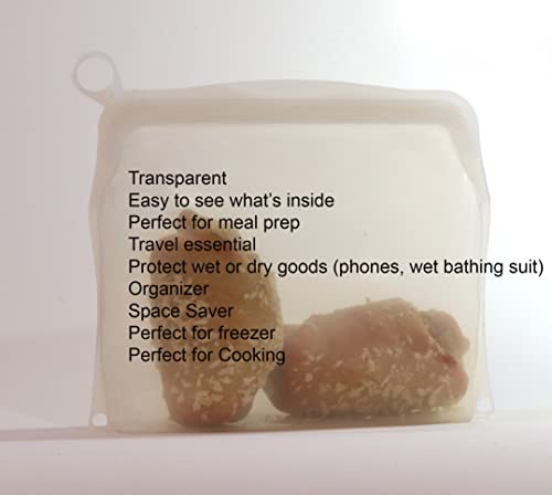 All- Purpose Reusable Silicone Ziplock Bag | Stand-Up: Small, Medium, Large | Space Saver | Travel Essentials, Make-up | Meal Prep | Storage | BPA free | Latex free| PVC free (Set of 4)