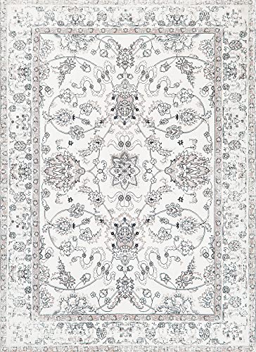 Area Rug Living Room Rugs - 5x7 Machine Washable Soft Farmhouse Boho Moroccan Floral Thin Rug Indoor Floor Carpet for Bedroom Under Dining Table Home Office Decor - Brown