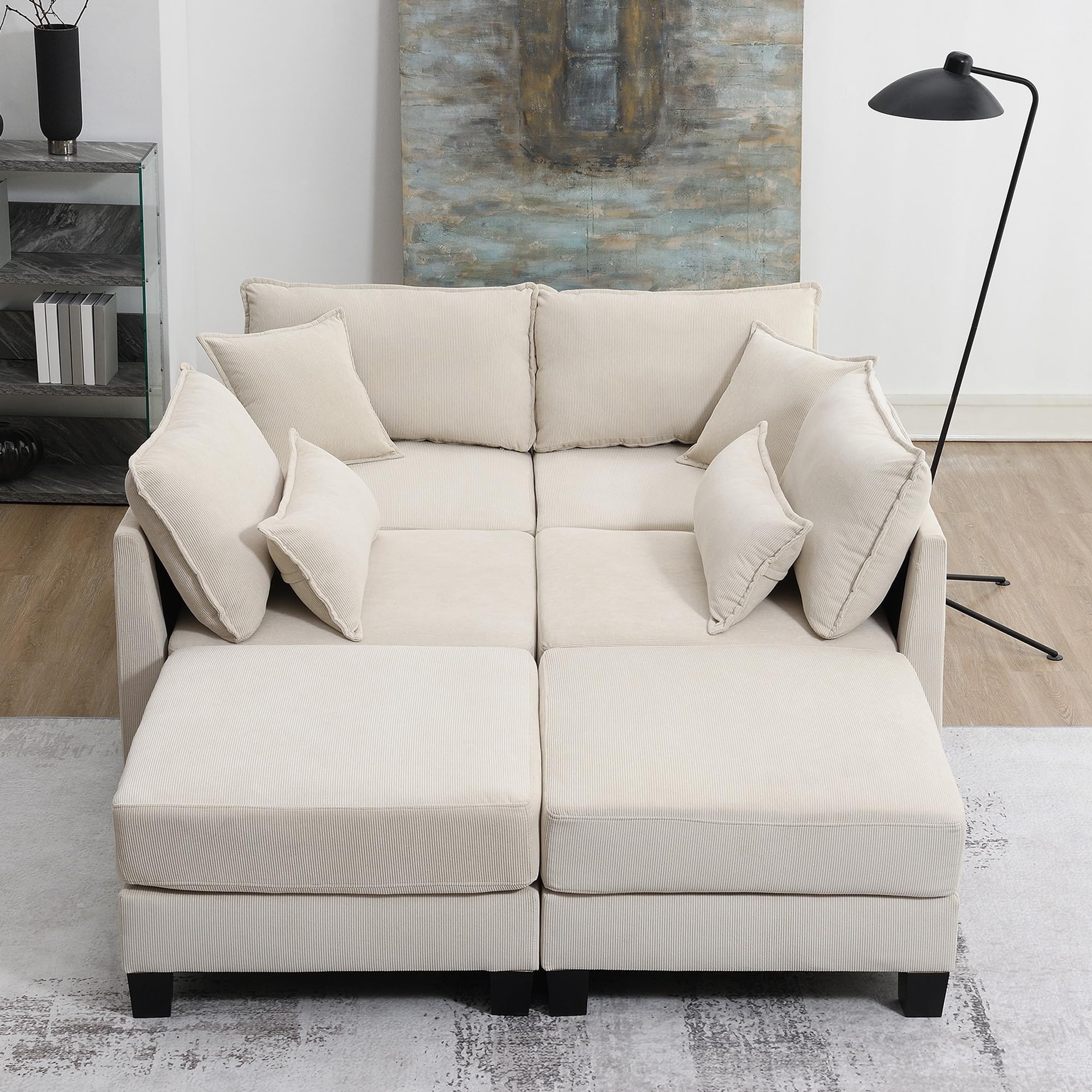 P PURLOVE Modular U Shape Sectional Sofa Couch,Convertible Sleeper Sectional Sofa Bed, L Shape Living Room Sofa Set with Movable Ottoman for Living Room, Office,Gray