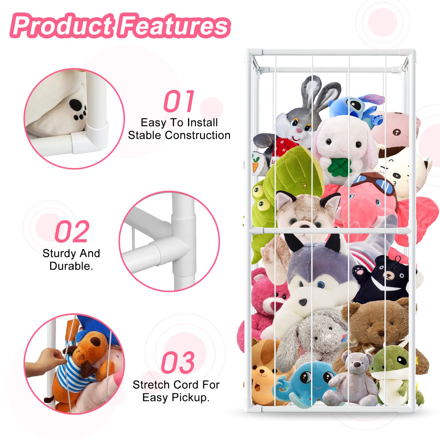 Tobbo Large Stuffed Animal Storage Zoo,Kids Toy Storage Organizer with 8 Hangers, Organizer Shelves and Nets in White