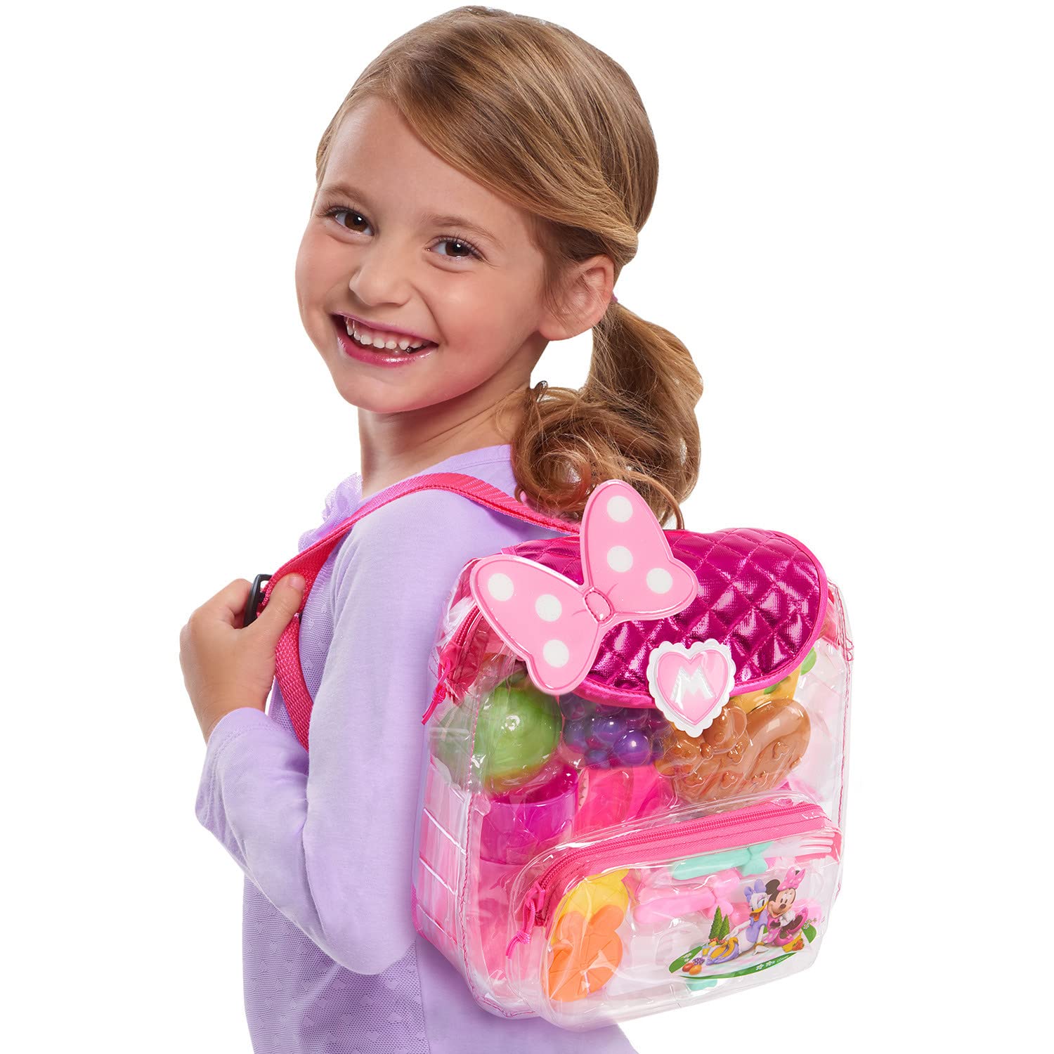 Disney Junior Minnie Mouse 18-piece Backpack Picnic Set, Dress Up and Pretend Play, Kids Toys for Ages 3 Up, Amazon Exclusive by Just Play