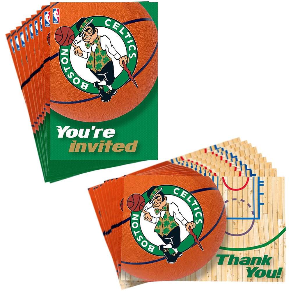 Boston Celtics NBA Invitation & Thank You Cards (3.88" x 5.63") - Premium Multicolor Cardstock & Eye-catching Designs, Perfect For Game Day Celebrations & Themed Parties - Pack Of 16