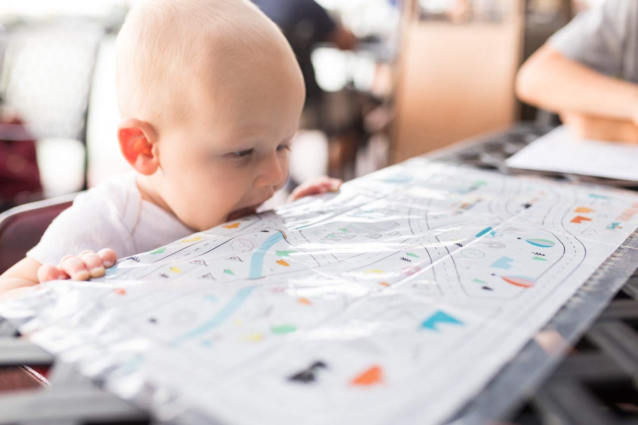 Disposable Placemats for Baby Toddlers Kids, Table Topper Disposable Placemats - Biodegradable BPA-Free Premium Super Sticky Stick-on Place Mats - Roadmap by Mini Explorers (60 Count)