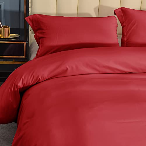 BHT Premium Microfiber Duvet Cover Set – 3 Pieces - Super Soft 1800 Thread Count with Zipper Closure - Fade & Wrinkle Resistant (Red, Queen)