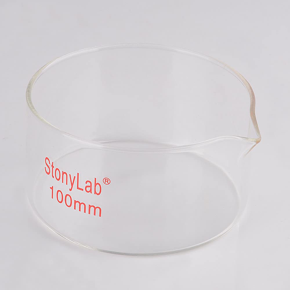 stonylab Crystallizing Dish with Spout and Heavy-Duty Rim, Borosilicate Glass Reusable Crystallizing Dishes for Crystallization and Evaporation, 300ml Capacity OD 100mm