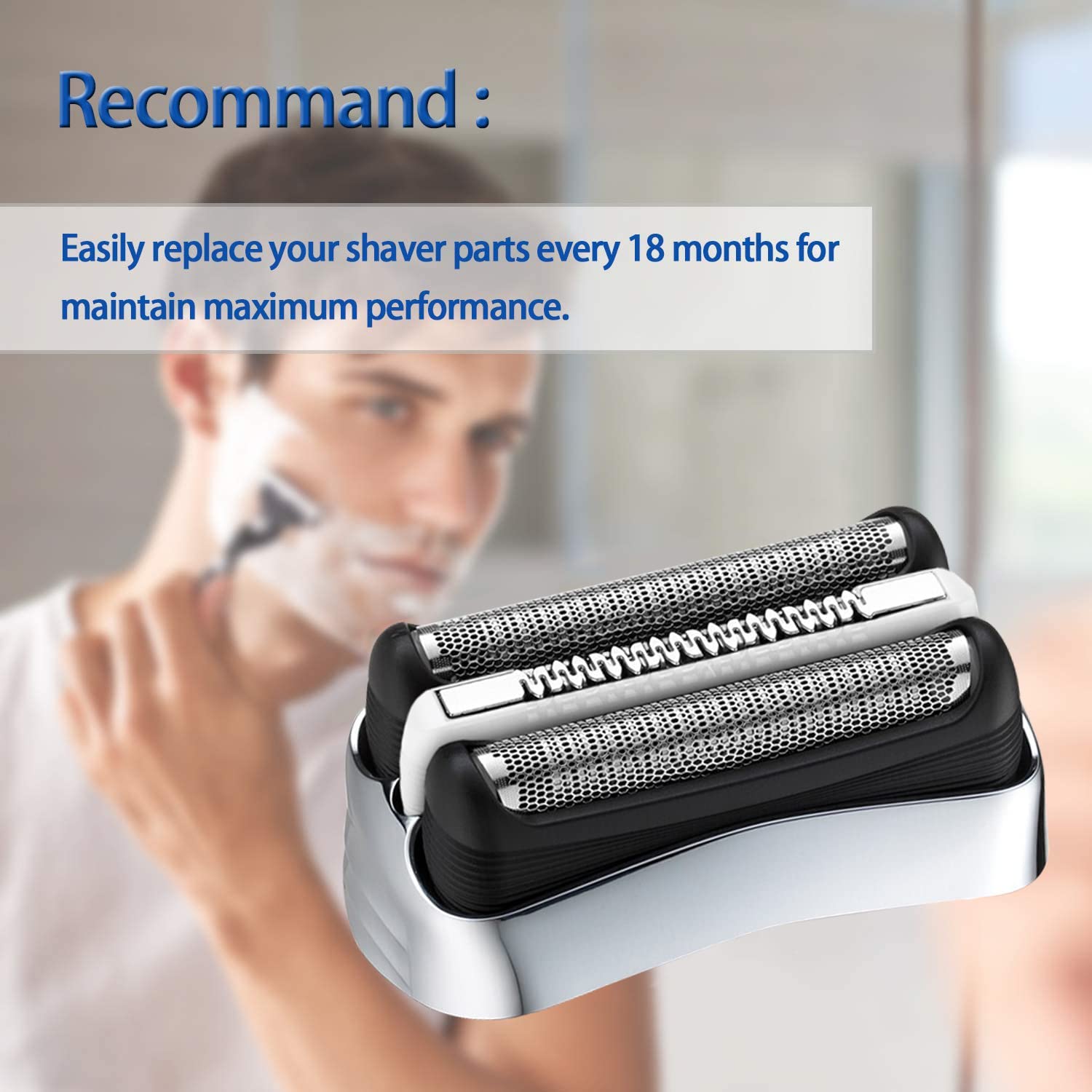 32S Shaver Foil & Cutter Replacement Head Part for Braun, Shaver Razor Blade Cassette Head Compatible with Braun 320 330 340 350CC 370cc-4 390cc-4 3000s 3010s 3040s 3050cc 3070cc