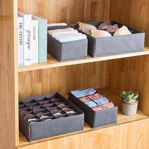 Qozary 4 Pack Drawer Organizer and 2 Pack Socks, Underwear Drawer Organizer