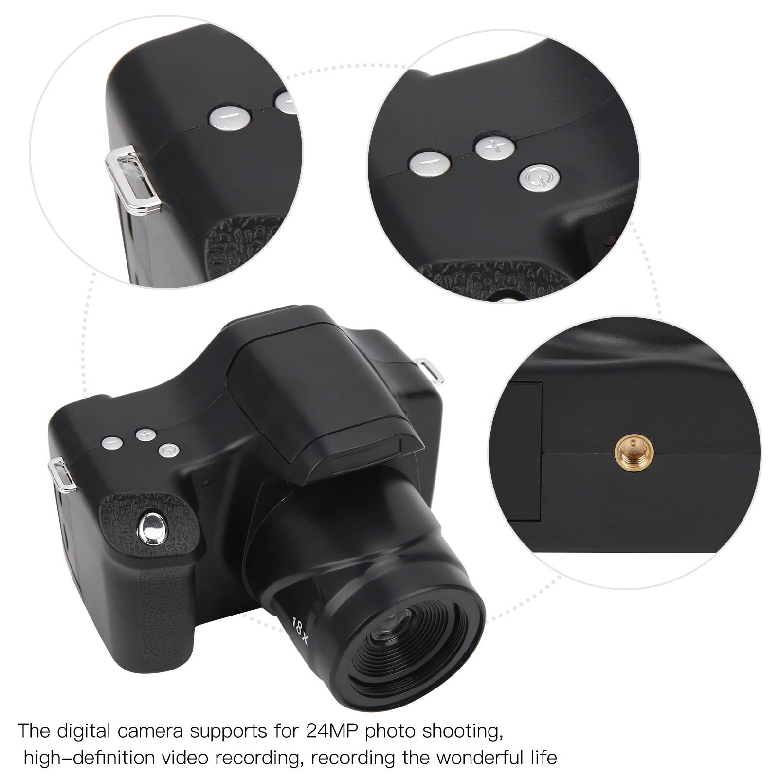 3.0 in TFTLCD 32G PortableDigital Camera with a USB Cable,18x Digital Zoom,Long Length,Supports for 24MP Photo Shooting(Black) (Standard Edition + Wide Angle Lens)
