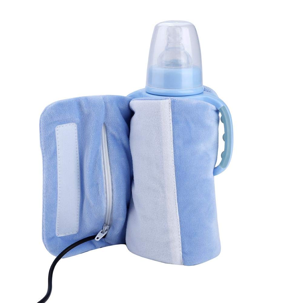 Bottle Warmer, Crystal Velvet USB Portable Travel Mug Milk Warmer Insulated Storage Bag, Sandwich Structure Insulated Safety Design (Blue)