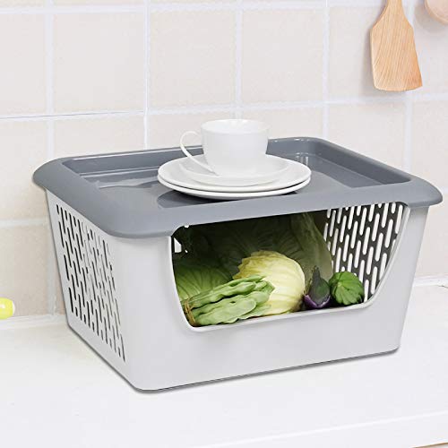 Hommp Gray Plastic Stacking Storage Organizer Basket with Wheels, Multi-function Stackable 3-Tier Storage Basket