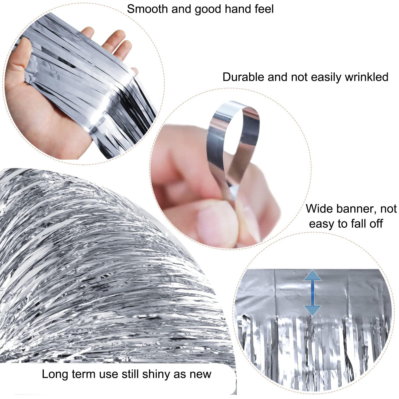3.3ft x 8.3ft Silver Fringe Backdrop 2 Pack Silver Tinsel Backdrop-Artdly Silver Streamers Backdrops for Birthday Baby Shower Graduation Wedding Bridal Shower Parties