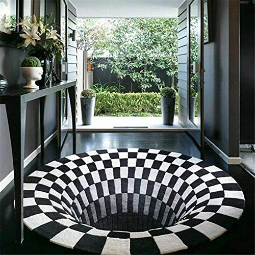 qwqqaq 3D Bottomless Hole Area Rug,Optical Illusion Velvet Printed Carpets,Black White Hole Floor Rug for Living Room Playroom A 140x200cm(55x79inch)