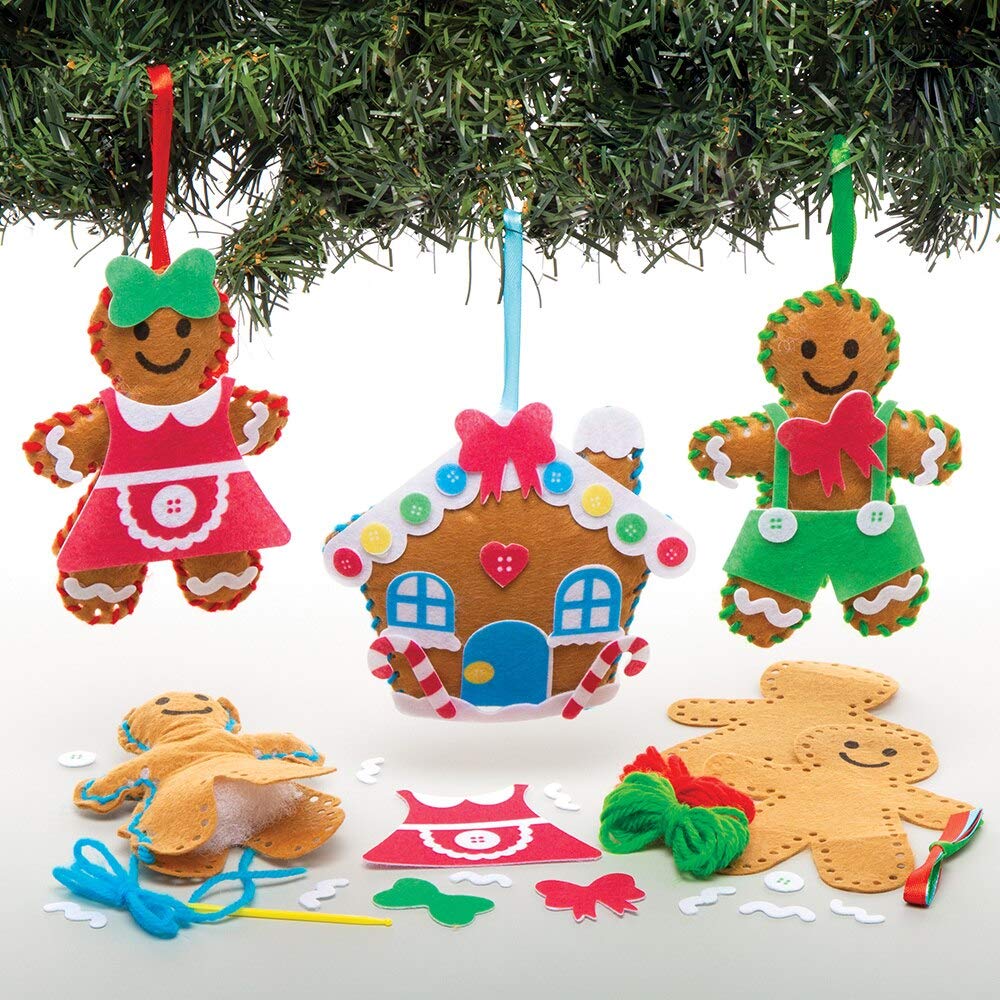 Baker Ross AT165 Gingerbread Ornament Sewing Kits - Pack Of 3, Christmas Arts And Crafts, Assorted
