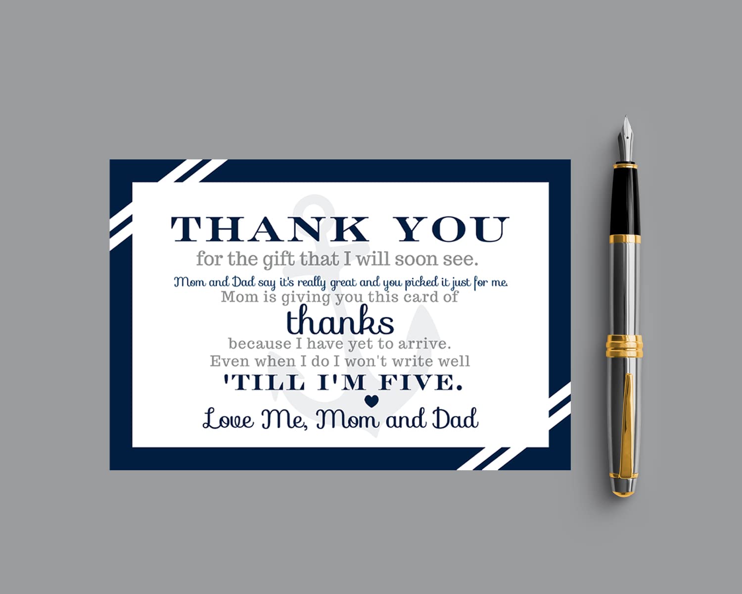 Paper Clever Party Nautical Baby Shower Thank You Postcards (15 Pack) Ahoy Boys Notecards Only - Eco-friendly – Postal Note with Message from Newborn – Anchor Navy and Grey – Printed Size 4x6